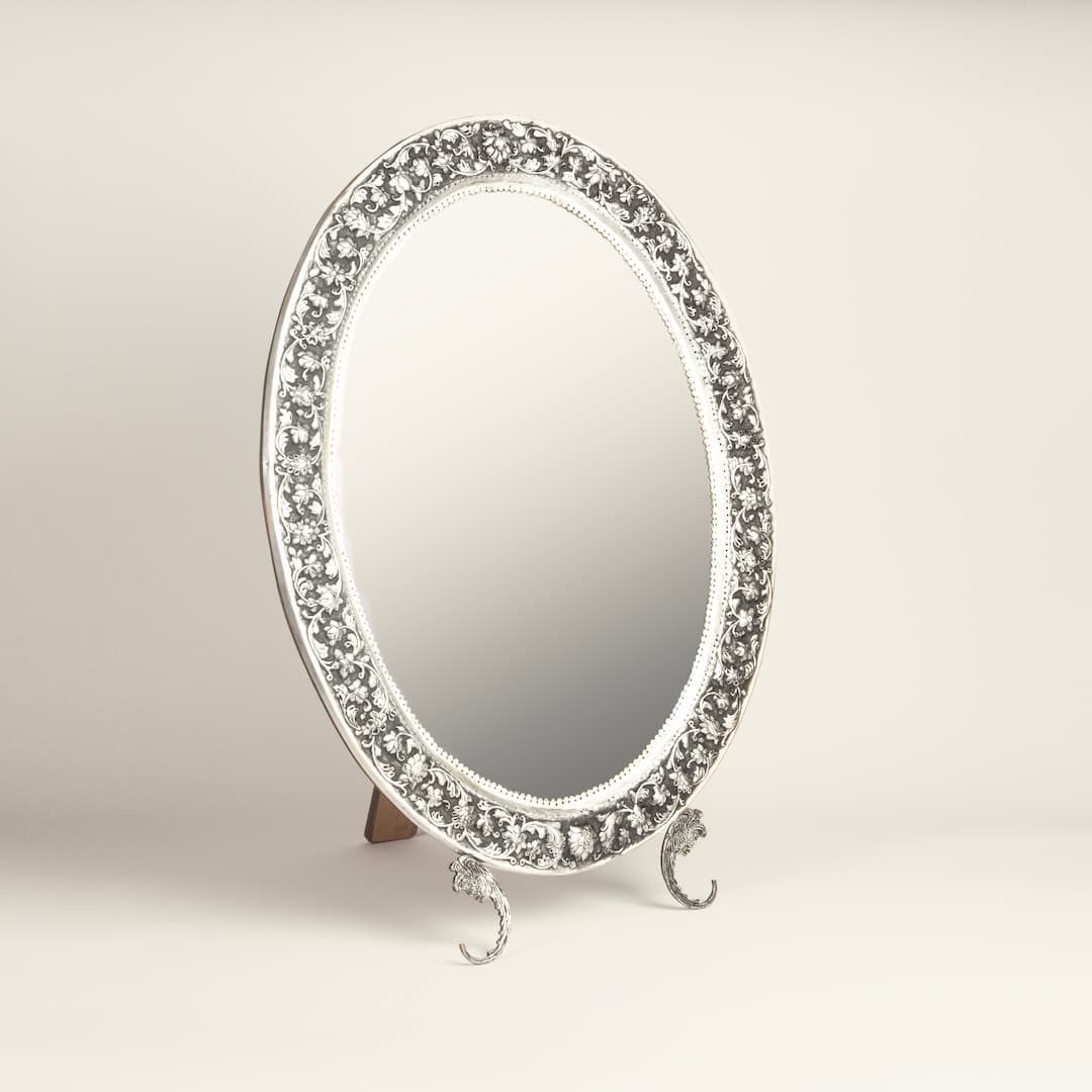 Silver Ayne Shamdoon | Ghalamzani Mirror & Candle Holder Set