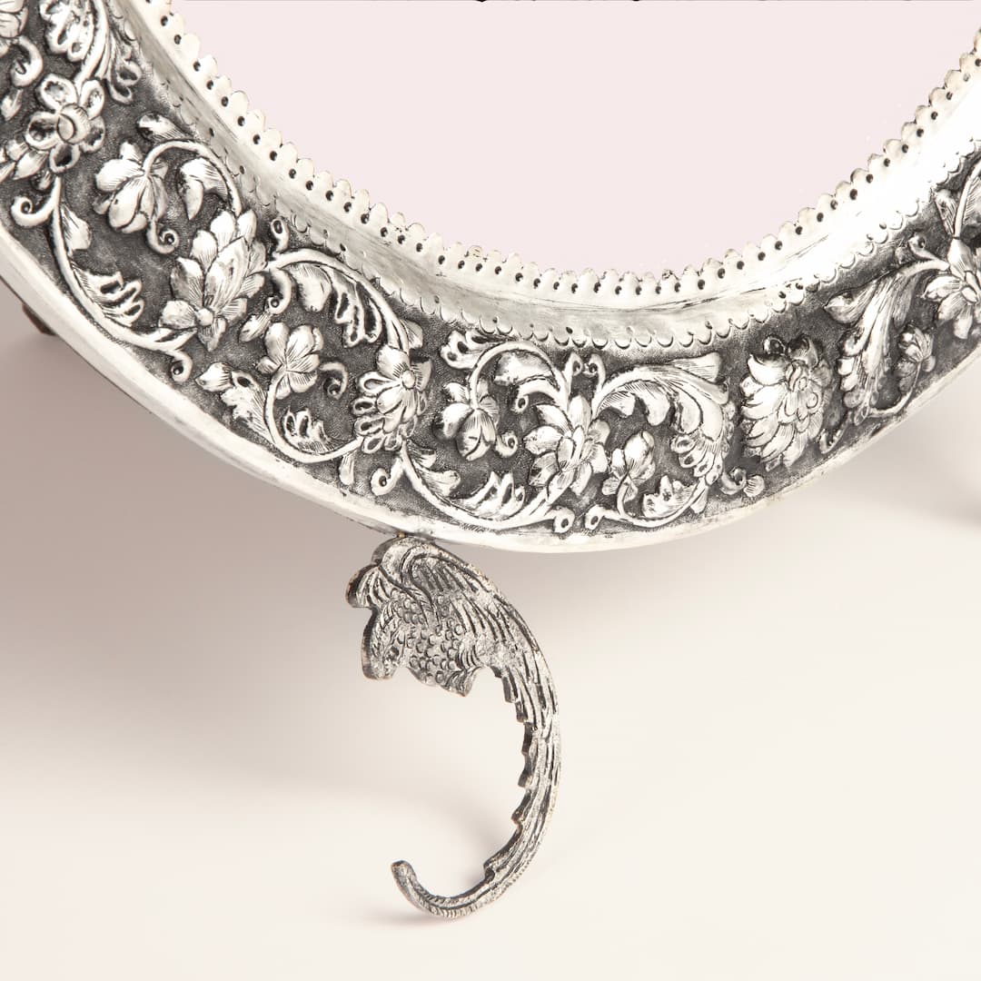 Silver Ayne Shamdoon | Ghalamzani Mirror & Candle Holder Set