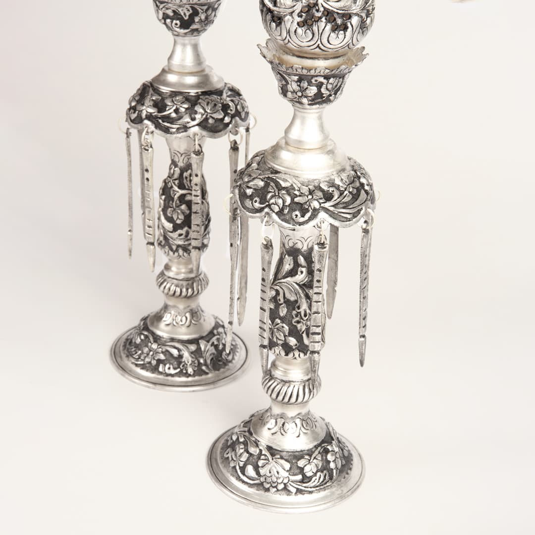 Silver Ayne Shamdoon | Ghalamzani Mirror & Candle Holder Set