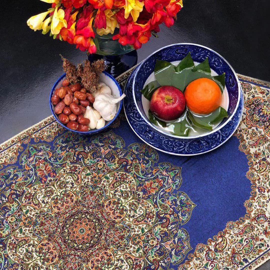 Persian Blue Silk Termeh Runner 150 cm - Persian Runners