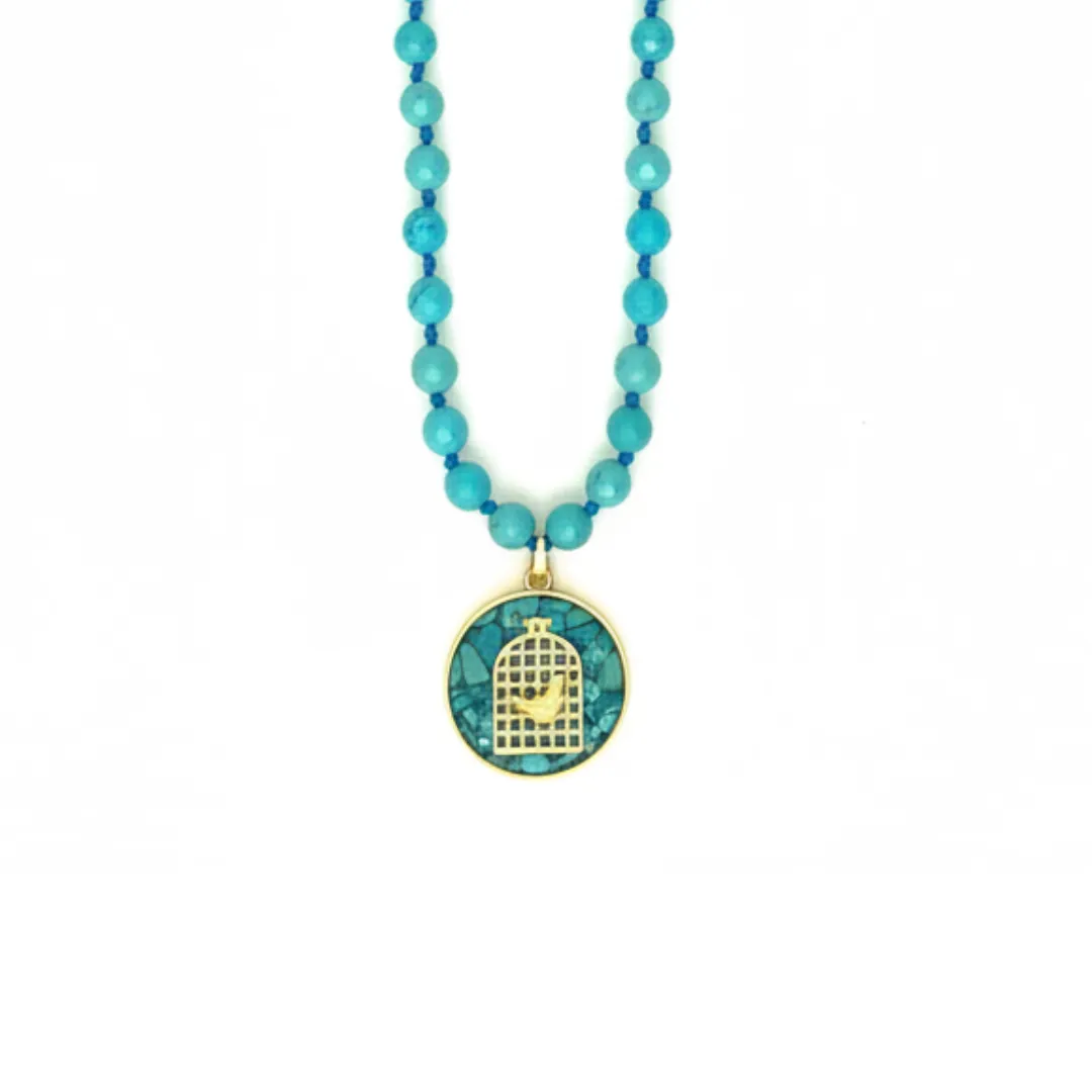 Amin Bird Turquoise Gold Necklace- 24k - Persis Collection
