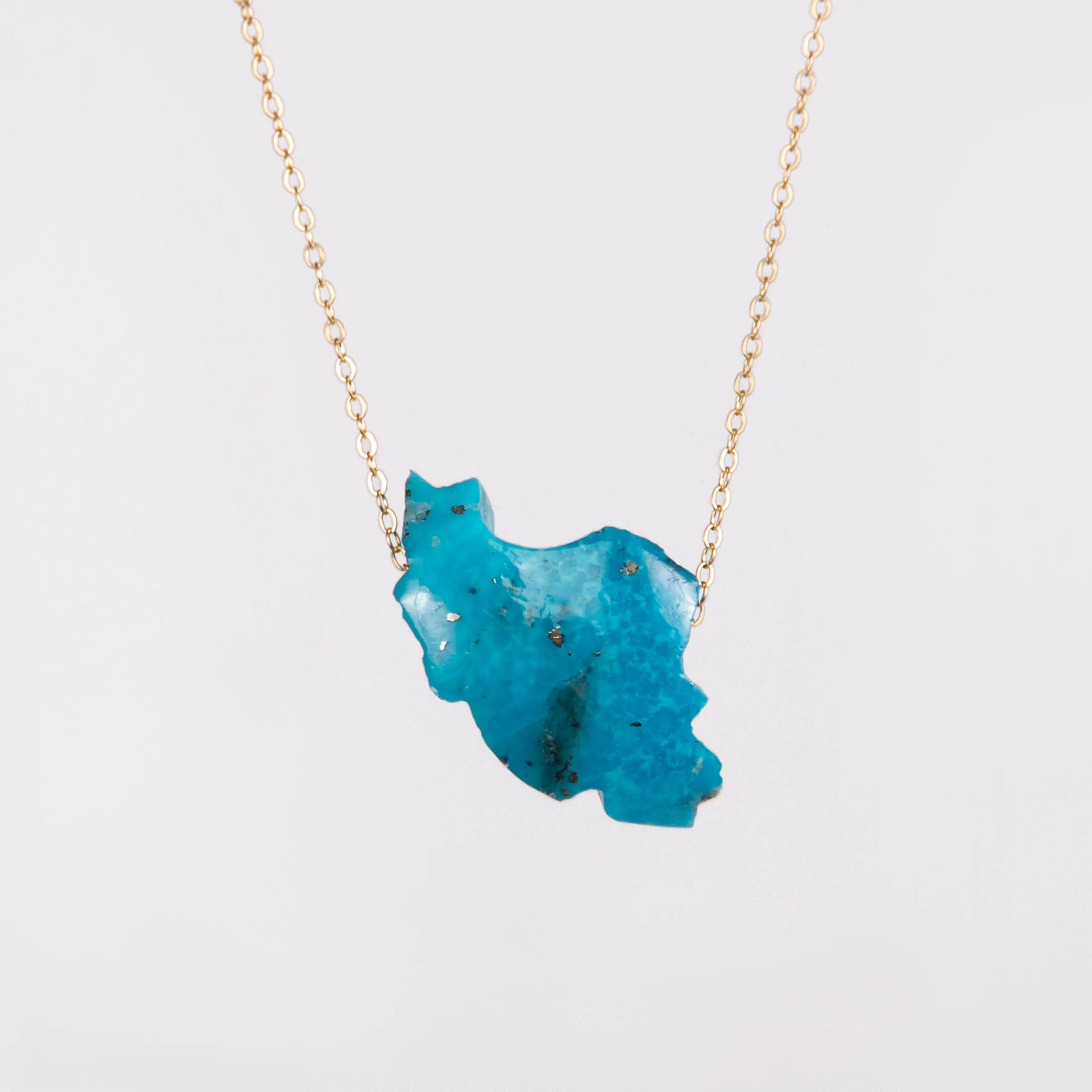 Persian Turquoise Necklace - Iran's Map 18K Gold Kerman Stone