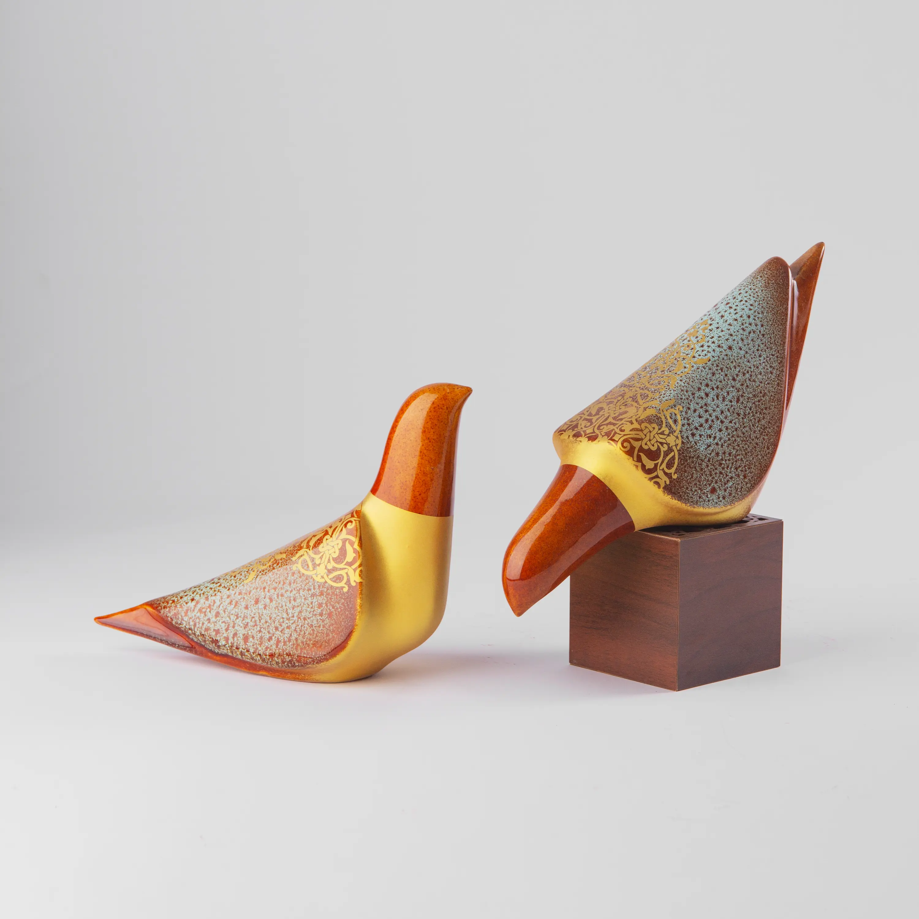 Handcrafted Ceramic Doves with Wooden Stand – Decorative Set
