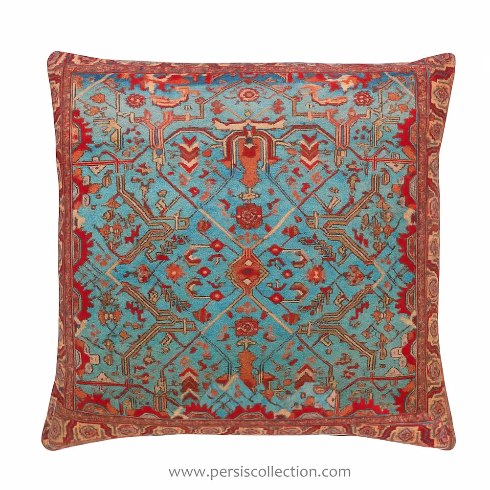 Persian Velvet Cushion – Turquoise Dual-Sided Carpet Design - Persis ...